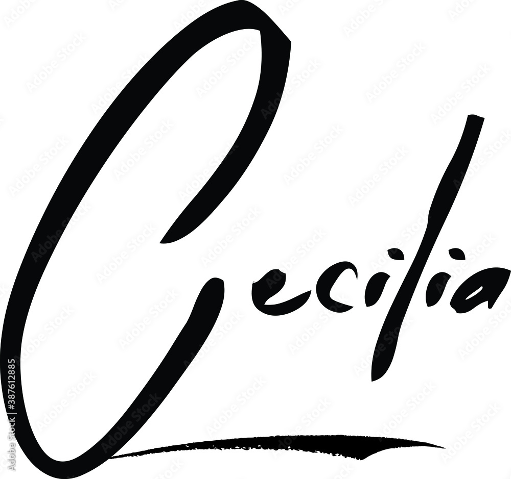Cecilia-Female/Girl Name Modern Brush Calligraphy Cursive Text on White ...