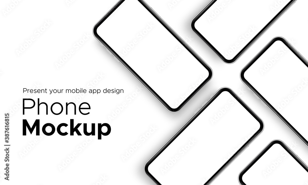 Mobile app design phone showcase mockup with space for text isolated on ...