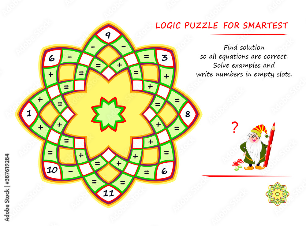Math logic puzzle game for smartest. Find solution so all equations are ...