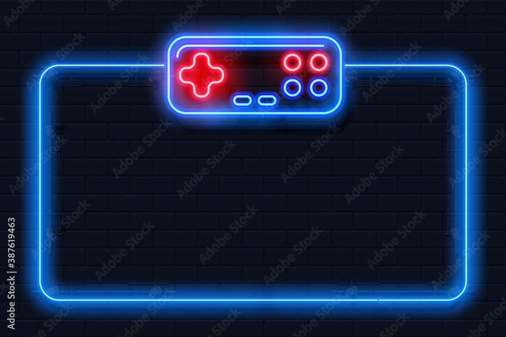 Neon game background. Realistic videogame frame. Square shape with ...