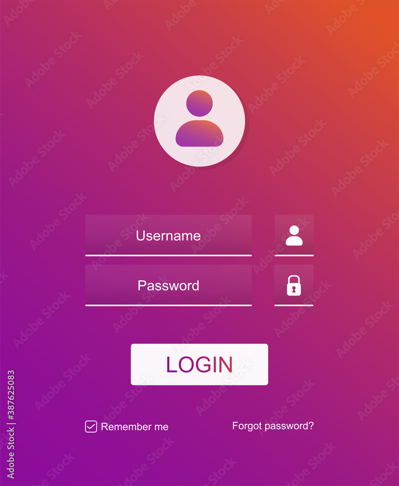 Gradient login menu panel. Mockup UI, UX, KIT. Enter login and password ...