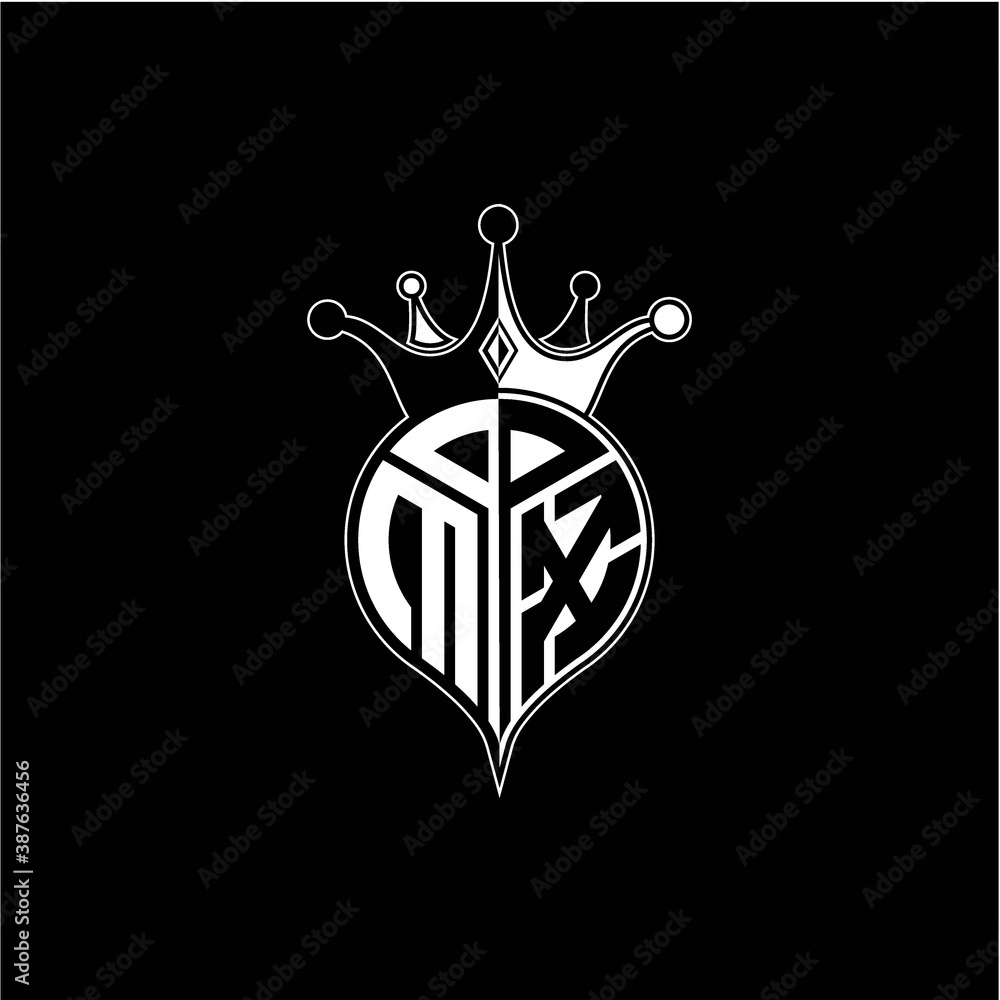 M X circle monogram logo emblem style with clown crown shape vector ...