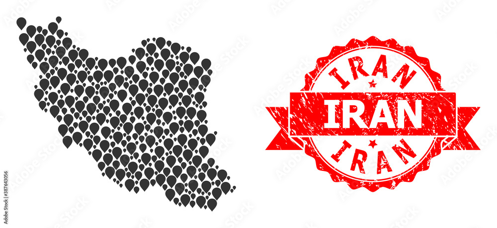Scratched Iran Seal and Pointer Mosaic Map of Iran Stock Vector | Adobe ...