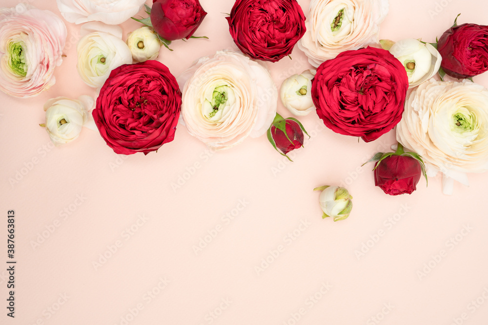 Beautiful rose floral border with copy space feminine background Stock ...