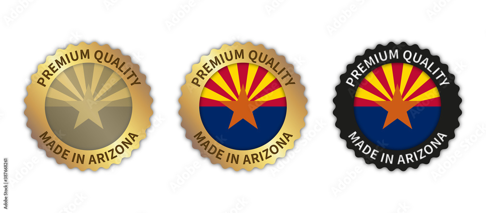 Set of 3 "Made in Arizona" vector icons. Illustration with transparent ...