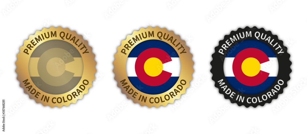 Set of 3 "Made in Colorado" vector icons. Illustration with transparent ...