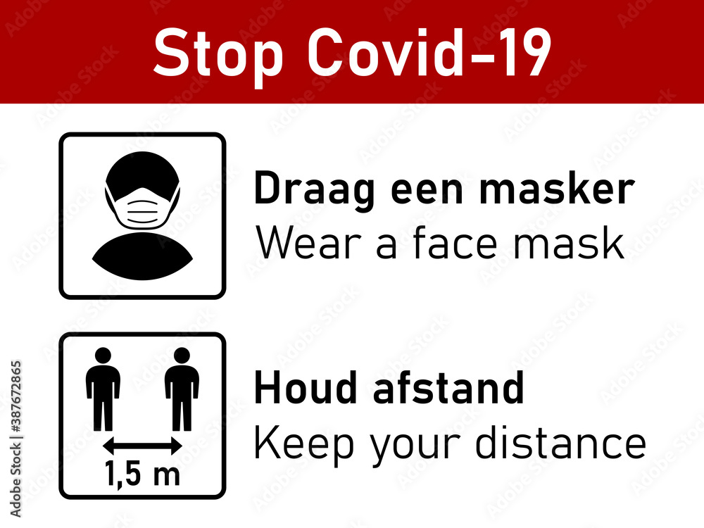 Bilingual Stop Covid-19 Rules Icon Set in Spanish and English including ...