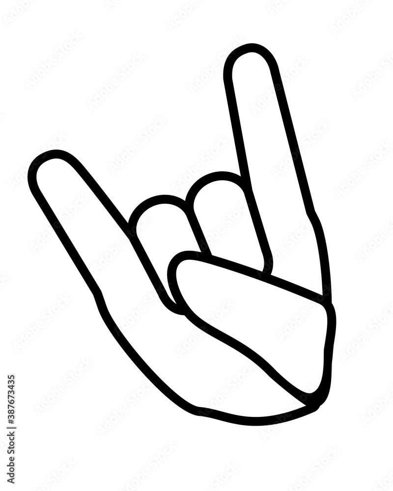 Hand folded in devil horns rock gesture sign - vector linear ...