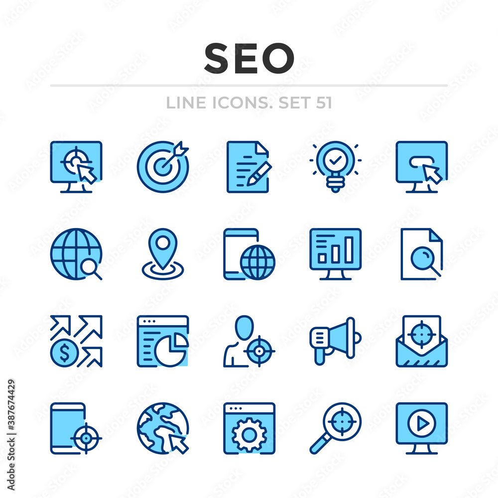 SEO vector line icons set. Thin line design. Outline graphic elements ...