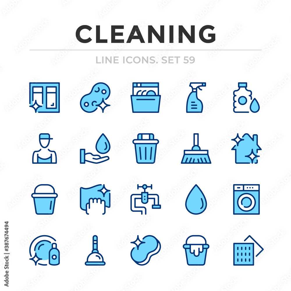 Cleaning vector line icons set. Thin line design. Outline graphic ...