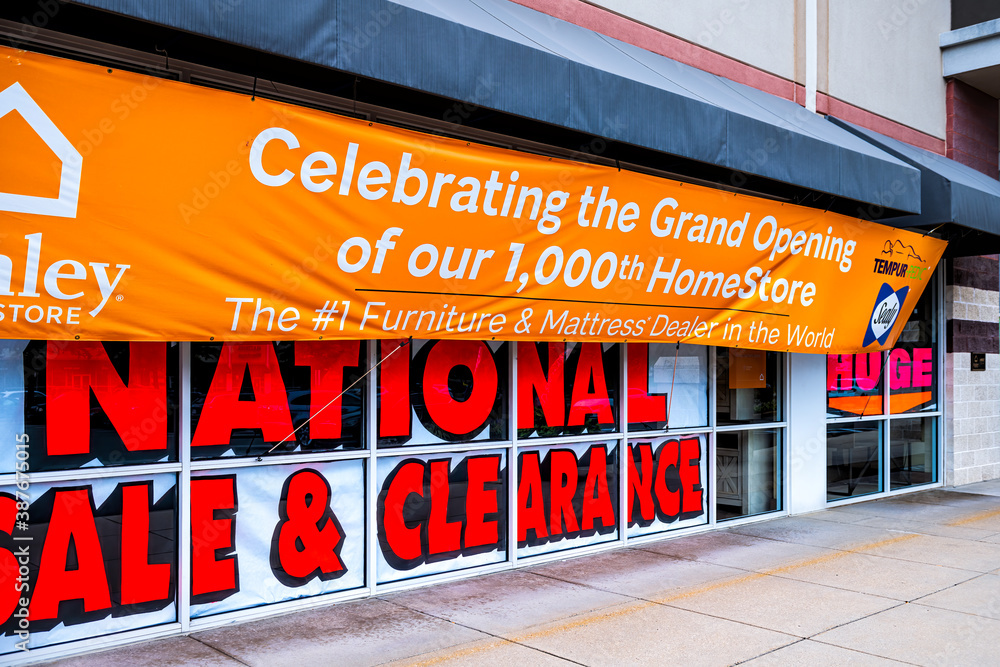 Sterling, USA - September 12, 2020: Ashley homestore sign by entrance ...