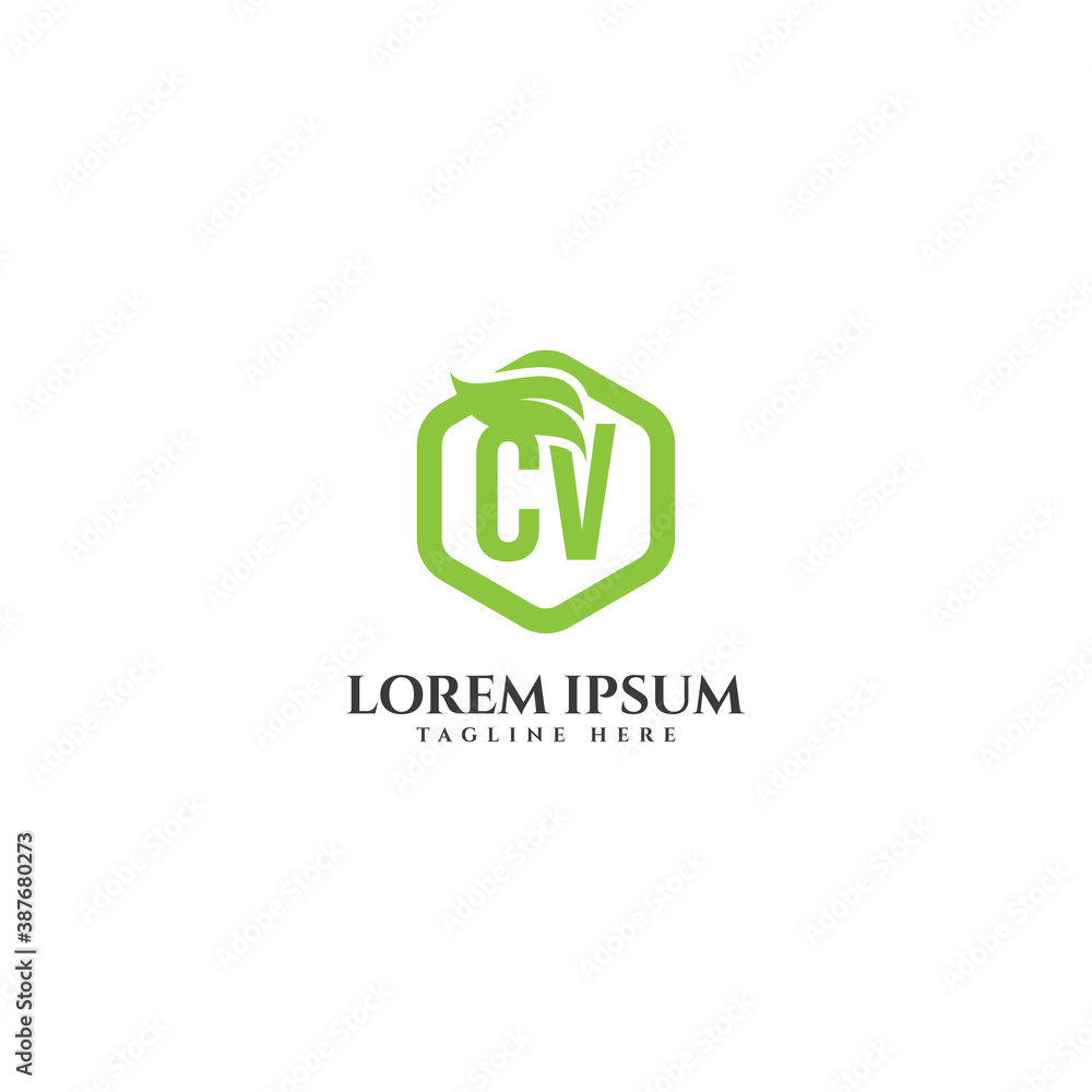 premium CV C V letter logo, Eco icon green leaf vector branding ...