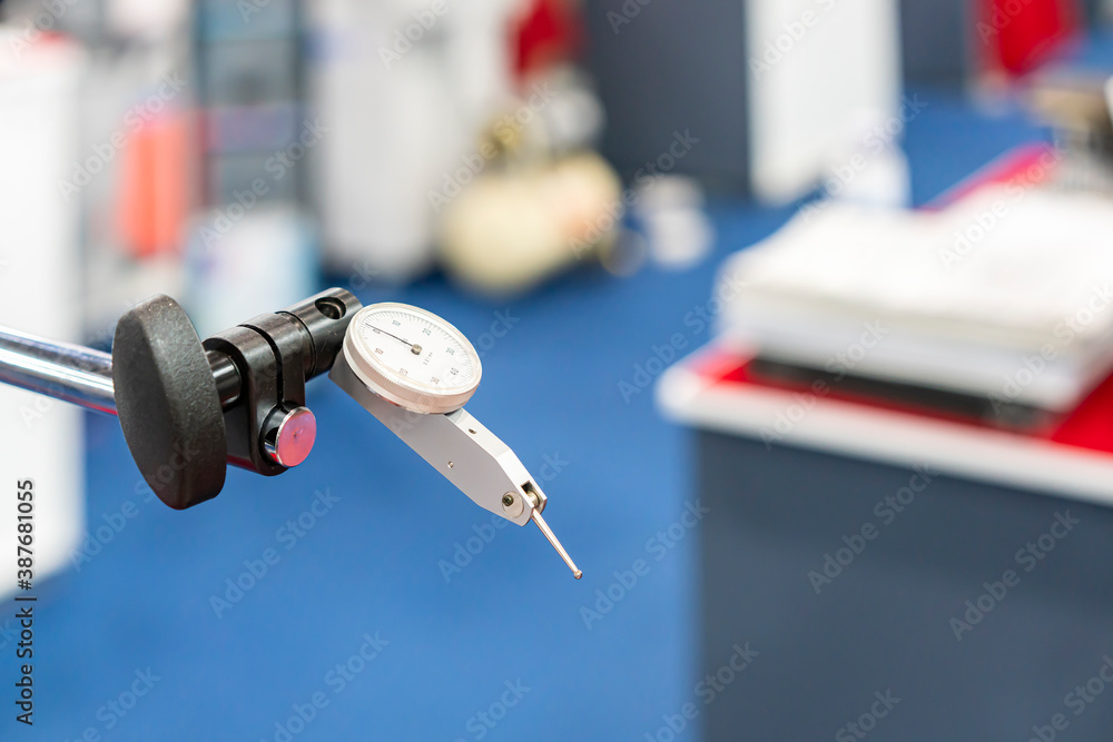 Accuracy and precision indicator dial gauge setting on stand equipment ...