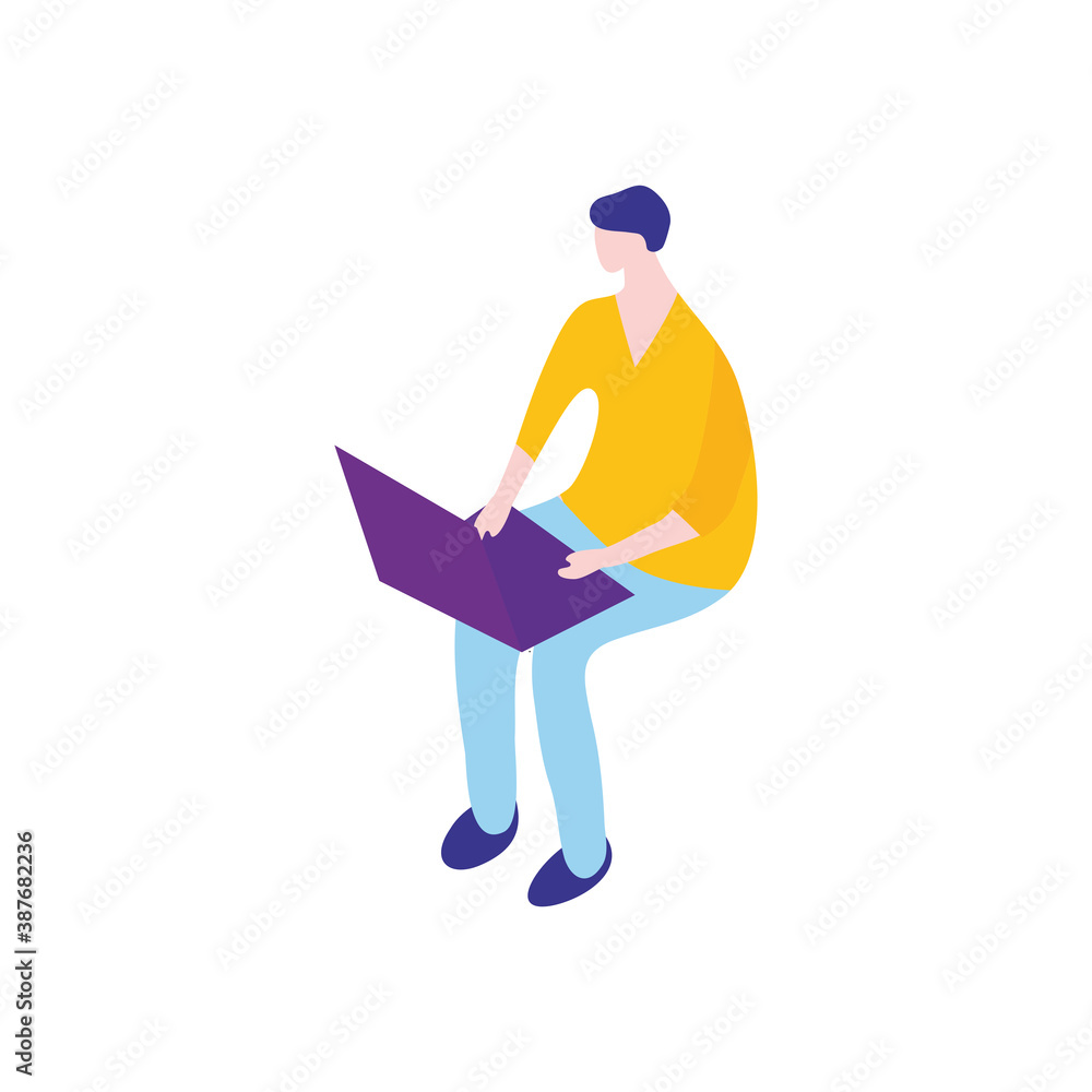 cartoon man sitting using a laptop computer, flat style Stock Vector ...