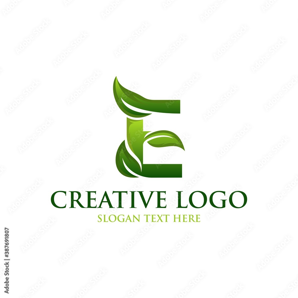 Vetor de Letter E leaf, unique geometric symbol simple logo vector, Letter E leaf logo design ...