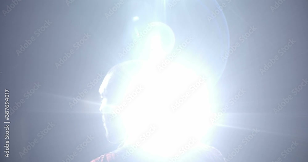 Isolated rear view of guy in record studio. Rock band concept. Black ...