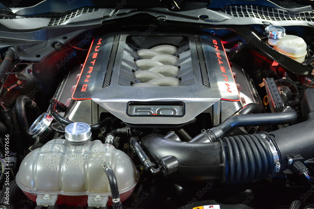 Ford mustang motor engine at East Auto Moto Show in Taytay, Rizal ...