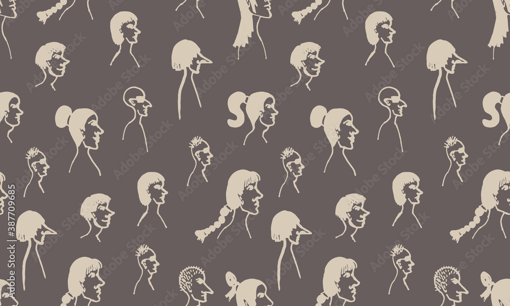 Half face silhouette. Vector hand drawn ink illustration. People's head ...