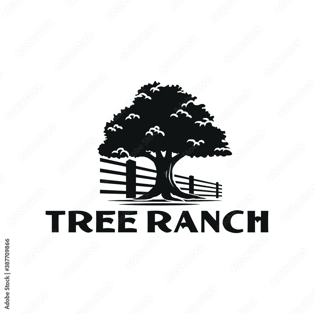 Poster vintage big tree with wooden fence ranch logo – Wall Art | UkPosters