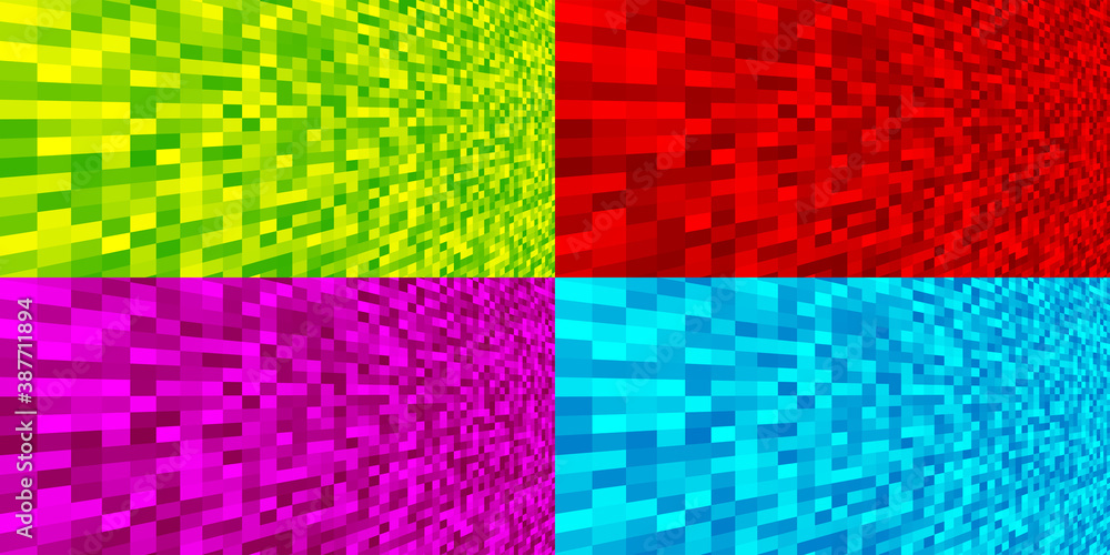 Set of colorful pixel texture background in perspective. Digital ...