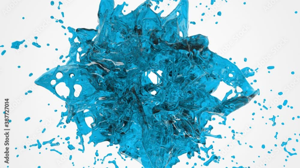 Abstract 3d liquid simulation explosion. Blue flowing liquid explosion ...