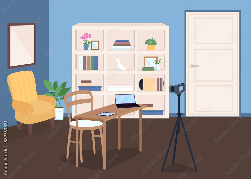 Studio for video recording flat color vector illustration. Live ...