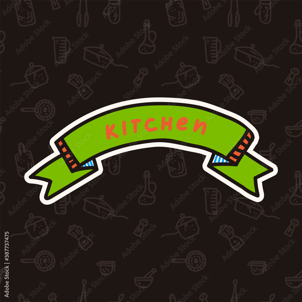 Vector background with logo for kitchen Doodle cafe. Cartoon pattern ...