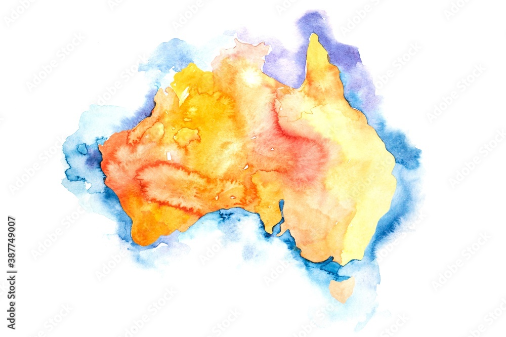 Watercolor map of Australia. Watercolour illustration. Stock ...
