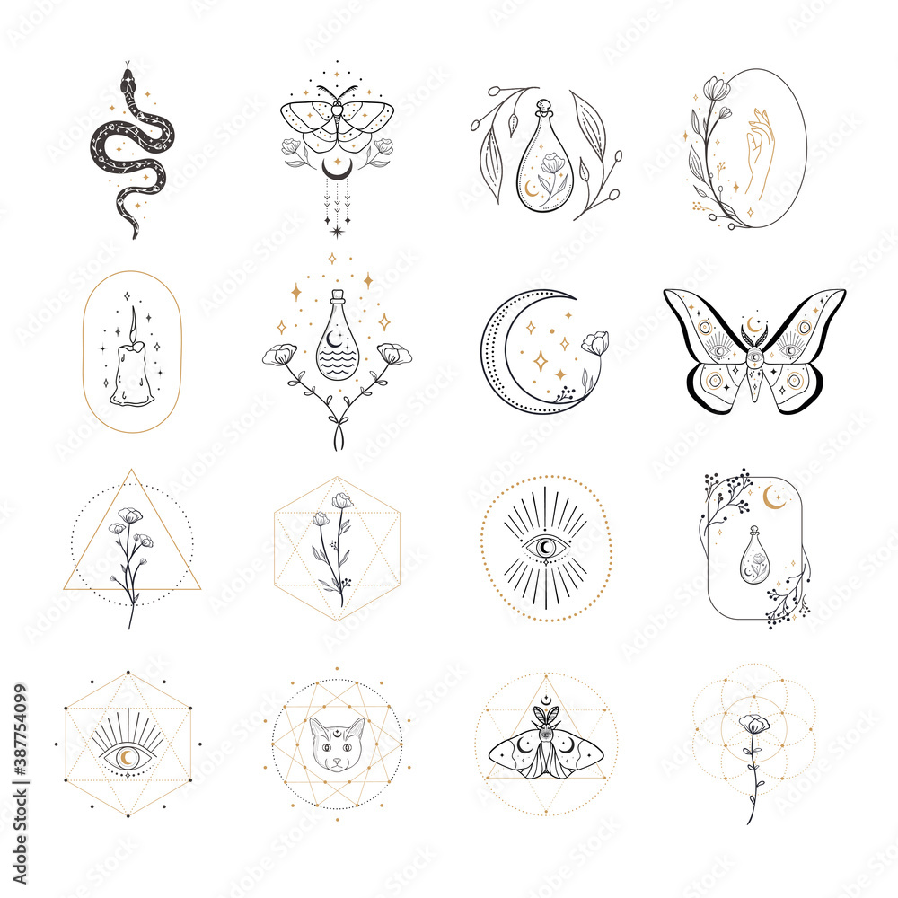 Collection of vector abstract spiritual line drawing logo design ...