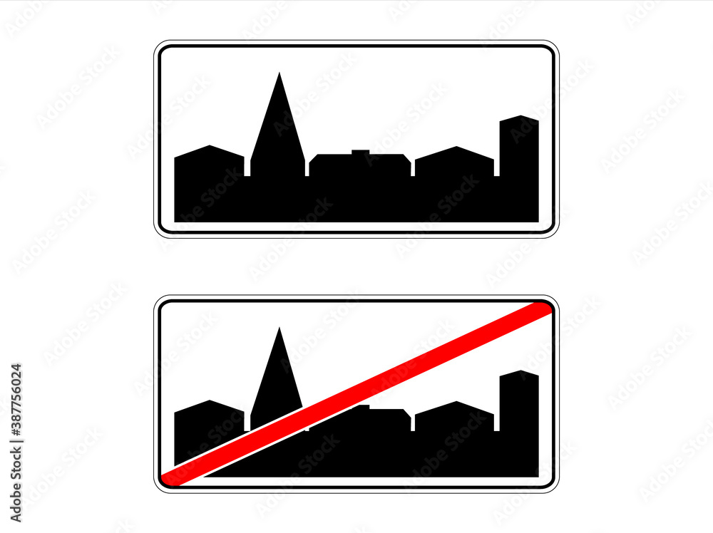 Entrance to built up area and leaving urban area road sign. Vector ...