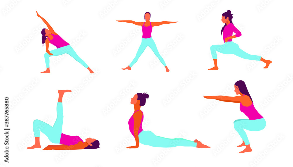 Exercise woman Health female are exercising character design set ...