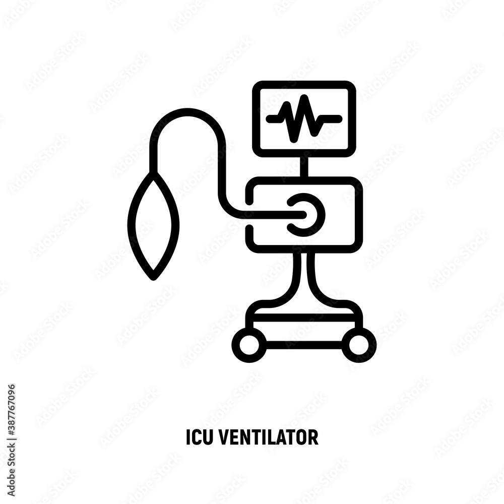 ICU ventilator, medical therapy for lungs ventilation. Thin line icon ...