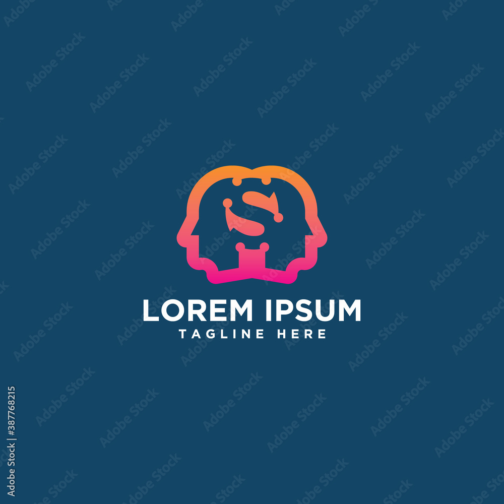 Letter S human head logo design vector graphic branding elements Stock ...