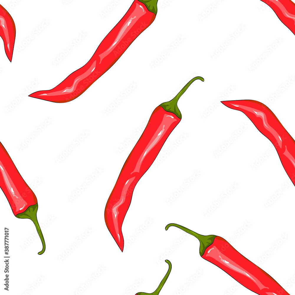 Seamless pattern red chilli pepper. Peppers background. Hand drawing ...