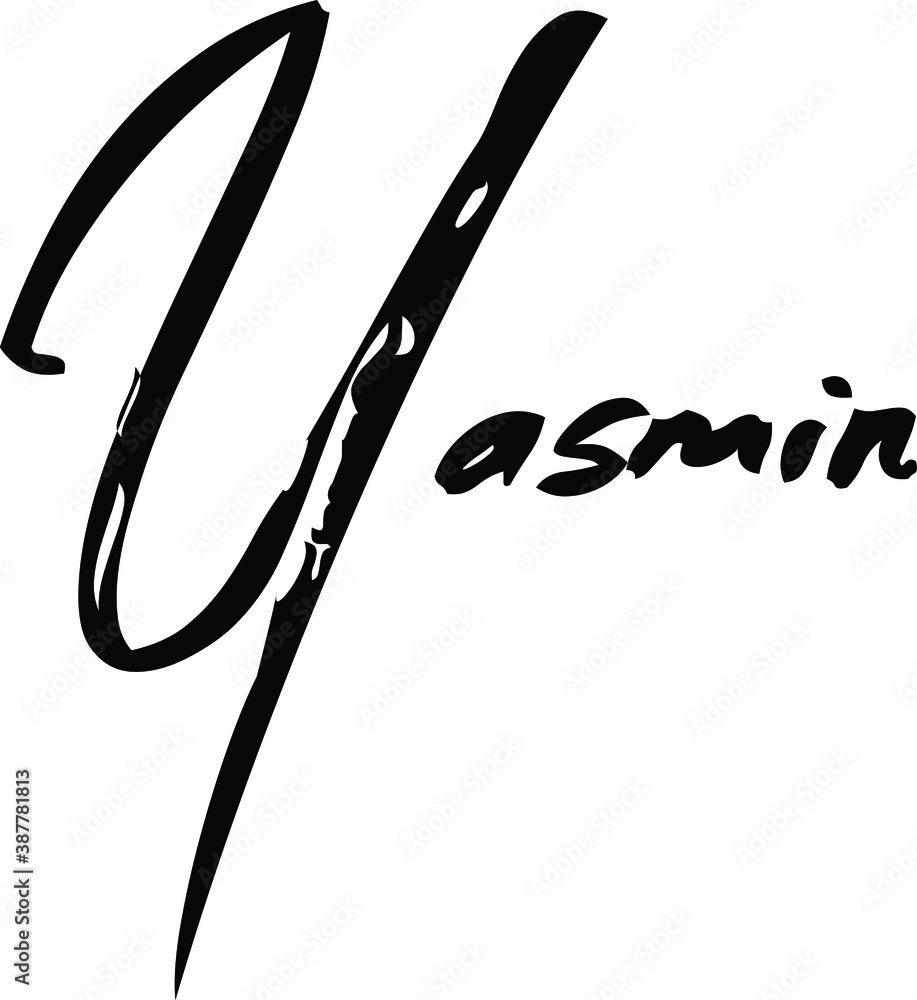 Yasmin-Female Name Modern Cursive Brush Calligraphy on White Background ...