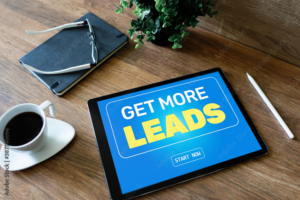 Lead generation start button on screen. Digital marketing and business ...