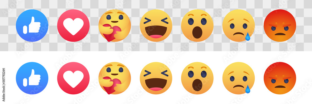 Facebook emoticon buttons. Collection of Emoji Reactions for Social ...
