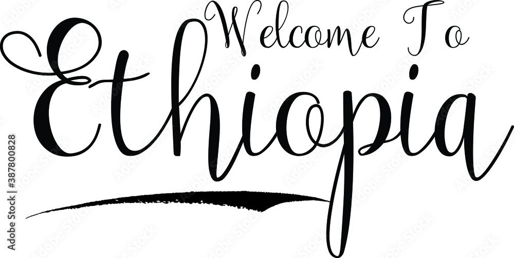 Welcome To Ethiopia Country Name Handwritten Cursive Calligraphy Black ...