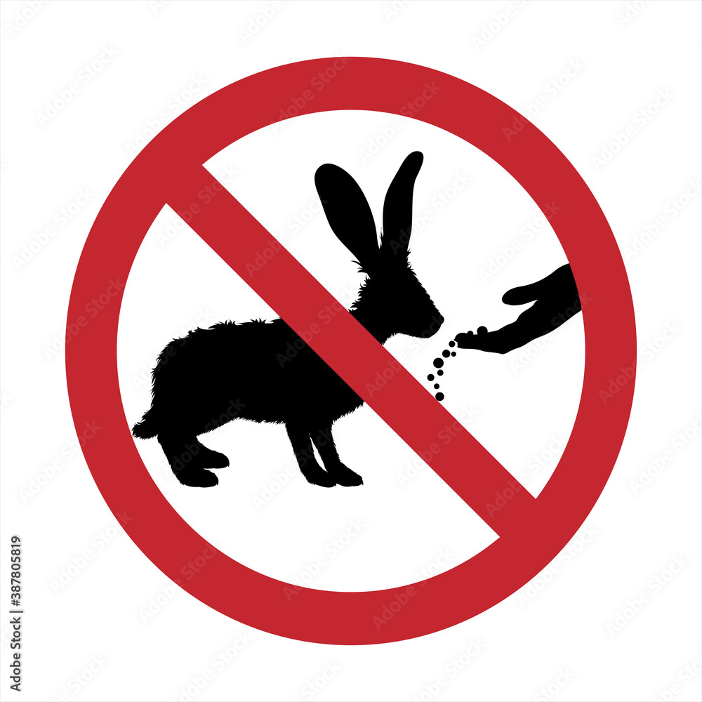 Vector silhouette of do not feeding rabbit mark on white background ...