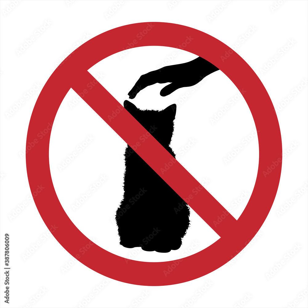 Vector silhouette of do not touch cat mark on white background. Symbol ...