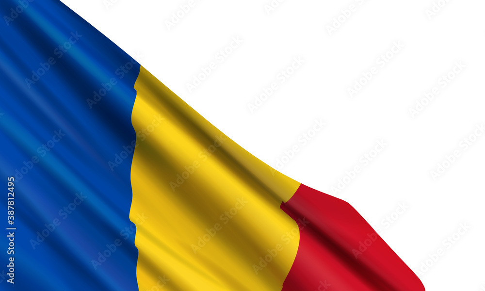 Vector illustration with a realistic flag of Romania and an empty place ...