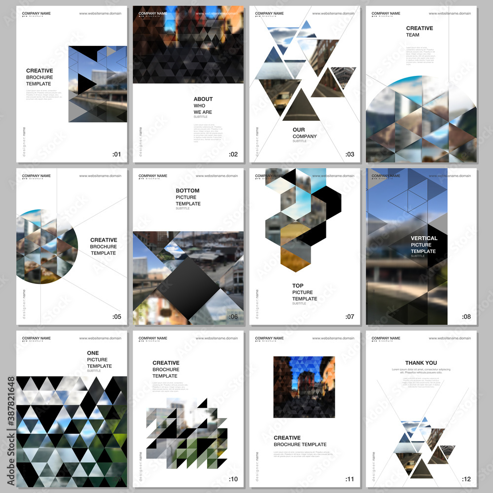 A4 brochure layout of covers design template with triangles, triangular ...