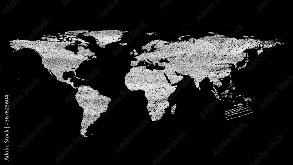 World Maps Sketch Drawing on Solid Black Background and Green Screen ...