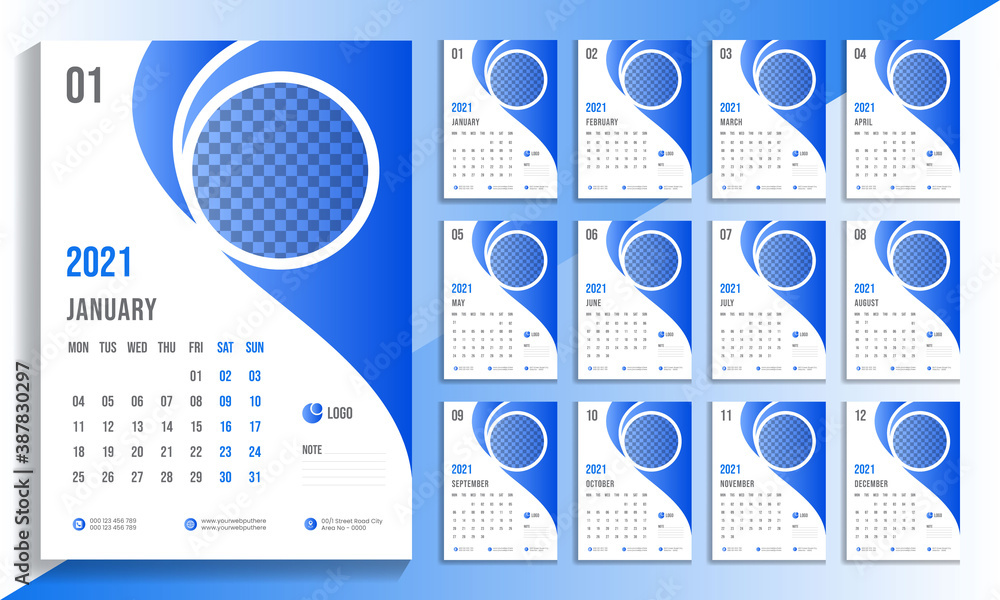 Calendar Design for 2021. Wall Calendar Template 2021. Creative Simple ...