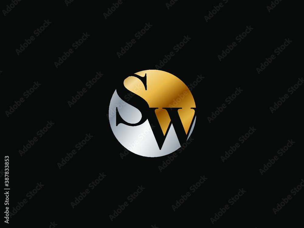 SW initial logo letter with circle shape silver color vector design ...