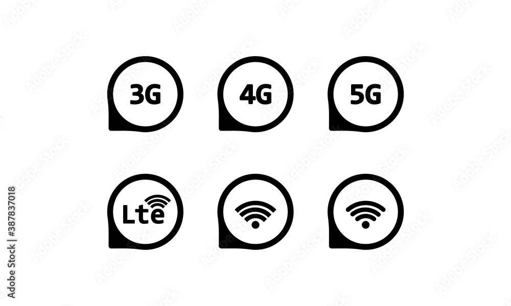 Vecteur Stock 3G, 4G, 5G, LTE and wifi sign. Wireless connection. Vector on isolated white ...