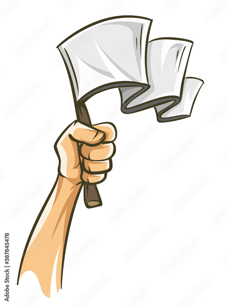 Hand holding white flag, capitulation concept. Losing. Hand drawn ...