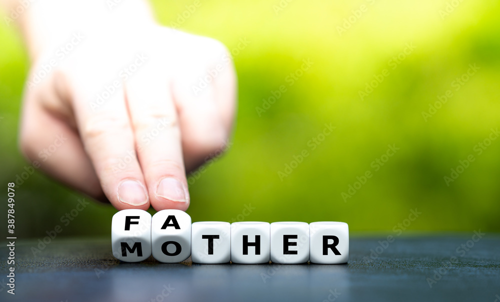 Father or Mother? Hand turns a dice and changes the word "Mother" to ...