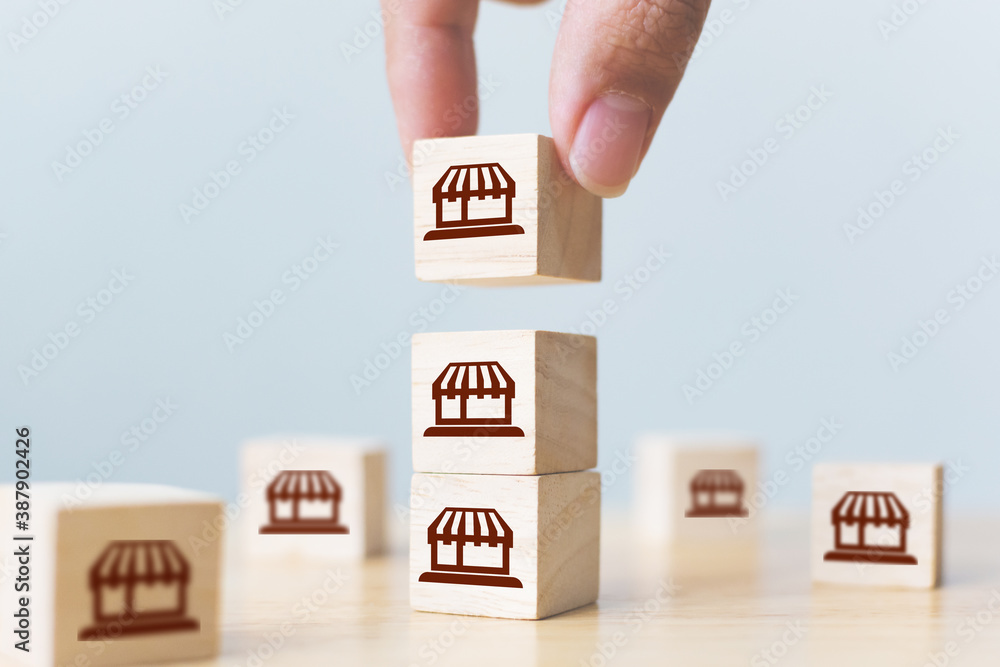 Franchise business marketing system concept. Structure service store ...