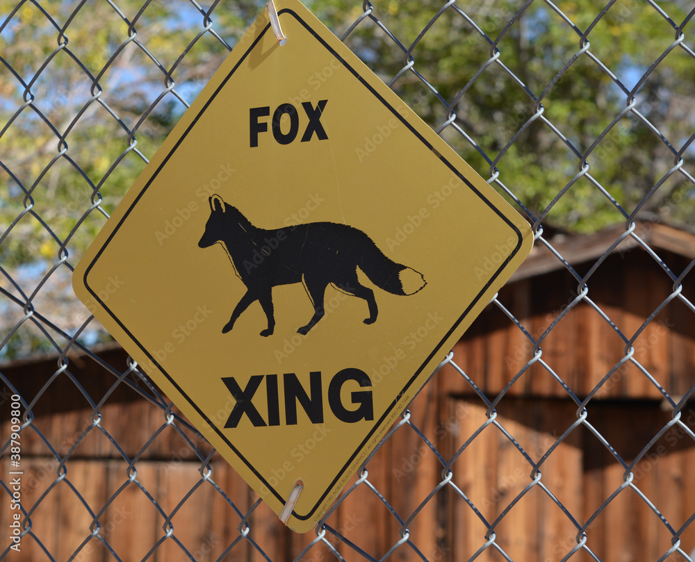 Red Fox warning sign for small pets in the countryside of Utah Stock ...